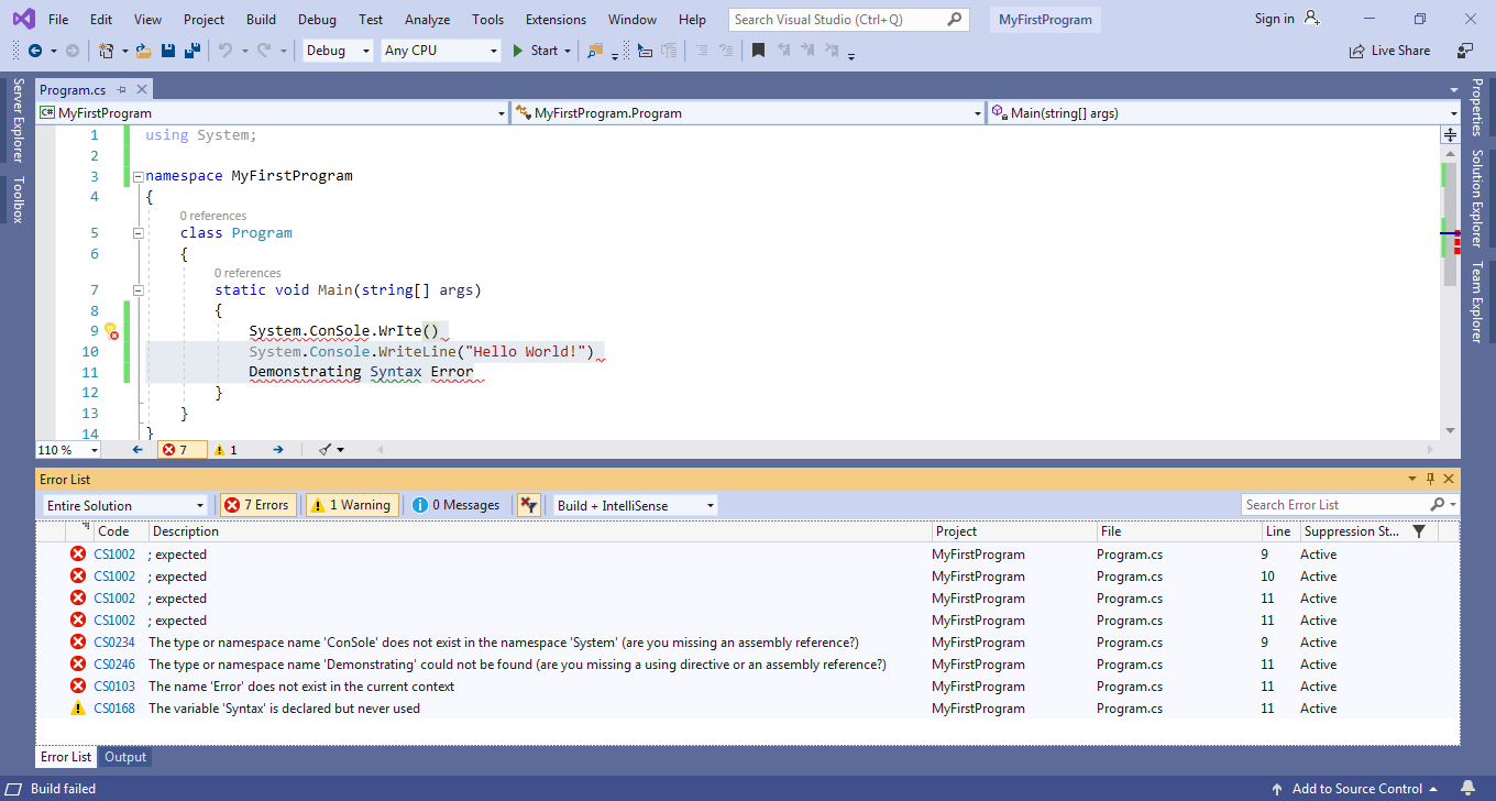 آموزش برنامه نویسی خطا یابی و رفع خطا در سی شارپ