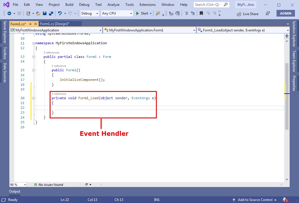 آموزش برنامه نویسی کنترل کننده رویداد (event Handler) در سی شارپ