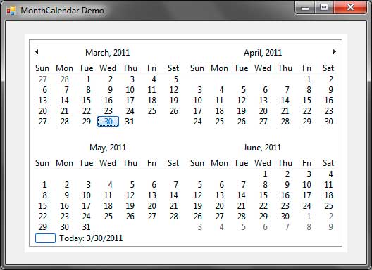 آموزش برنامه نویسی کنترل MonthCalendar در سی شارپ